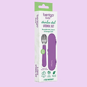 Bentgo® Kids Stainless Steel Utensil Set - Reusable Fork, Spoon & Storage Case - High-Grade BPA-Free Stainless Steel, Easy-Grip Handles, Dishwasher Safe for School Lunch, Travel & Outdoors (Purple)