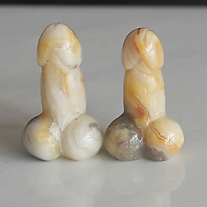 28-30mm Two Mixed gemstom Crystal Man genital Penis Testicle Figurine for Gifts (Crazy lace Agate)