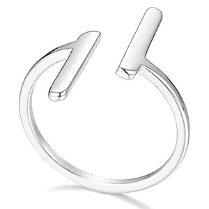 Jude Jewelers Stainless Steel Double Bar Statement Promise Anniversary Wedding Ring (Silver, 7)