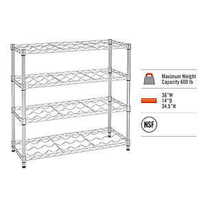 TRINITY EcoStorage 4-Tier Adjustable Metal Wire Wine Rack, Freestanding Stackable Bottle Holder for Bar and Kitchen Storage, Minimum 36 Bottle Capacity, 36” W x 14” D x 34.5” H, Chrome