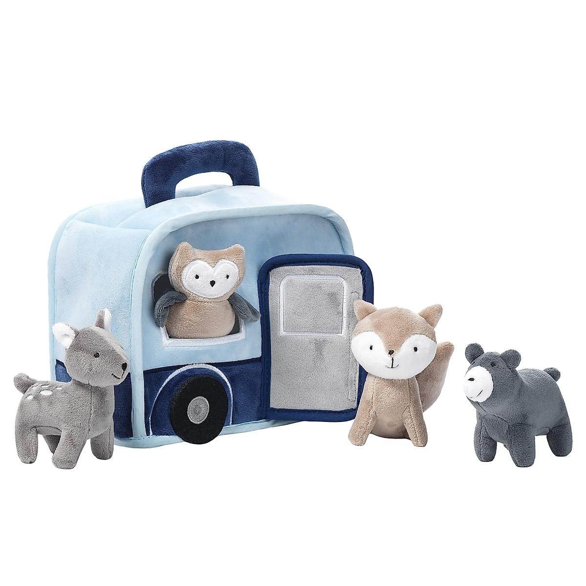 Lambs & Ivy Interactive Blue Camper/RV Plush with Stuffed Animal Toys
