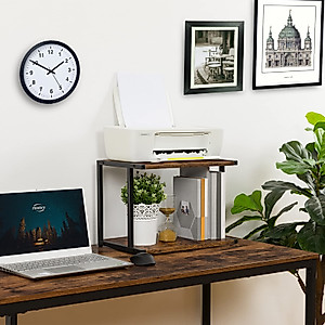 HOOBRO Industrial Printer Stand, 2-Tier Printer Cart with Storage, Printer Table With Adjustable Anti-Skid Feet, Under Desk Storage Cart on Wheels, for Home and Office, Rustic Brown and Black BF42PS01