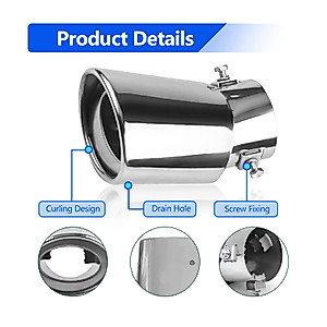 Miytsya 1 PC Car Exhaust Tip, 2.48" Inlet 3.34" Outlet 5.5" Overall Length Stainless Steel Exhaust Tips, Universal Chrome Polished Tailpipe Tip, Muffler Tip Pipes, Bolt On Design (Silver/Bending)