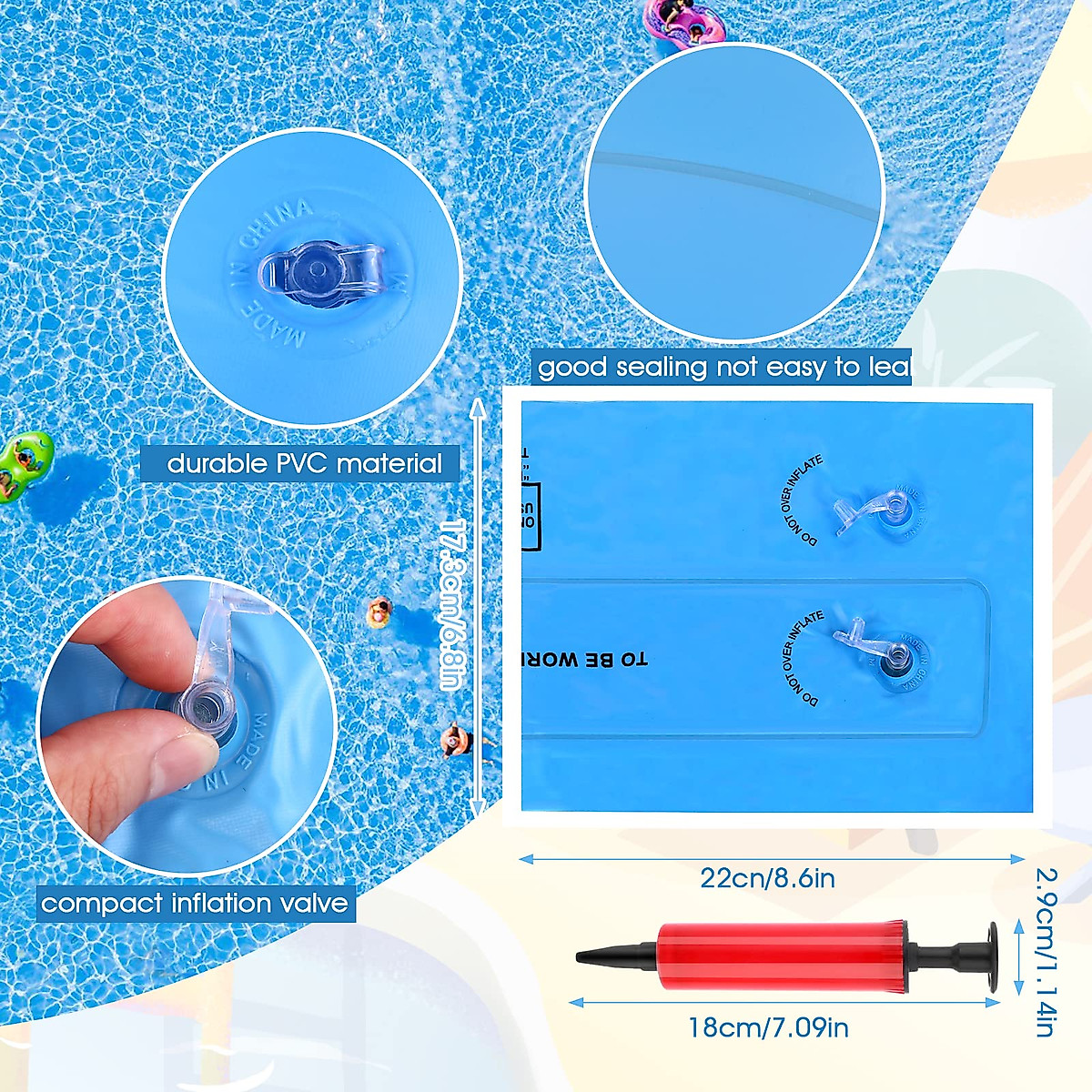 2 Pack Arm Floaties for Adults and Kids, Water Wings Inflatable Arm Swimming Floats Swim Rollup Arm Bands with Inflator Safety Arm Floaties for Swimming Pool Water Sports Party (Yellow)