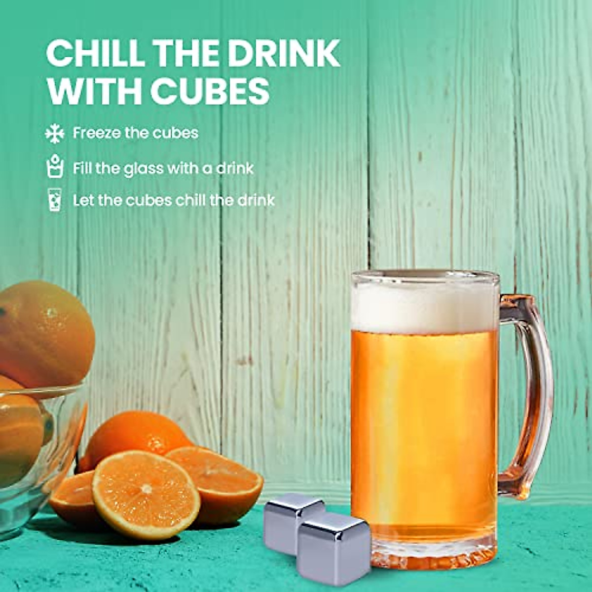 Beer Mug With Handle- Drinking Glass Dishwasher and Freezer Safe - Drinking Cup 26 ounce Large Pub Beer Mug with 2 Stainless Steel Ice Cubes - Traditional Beer Mug, Tea Glass, Cocktail Glass