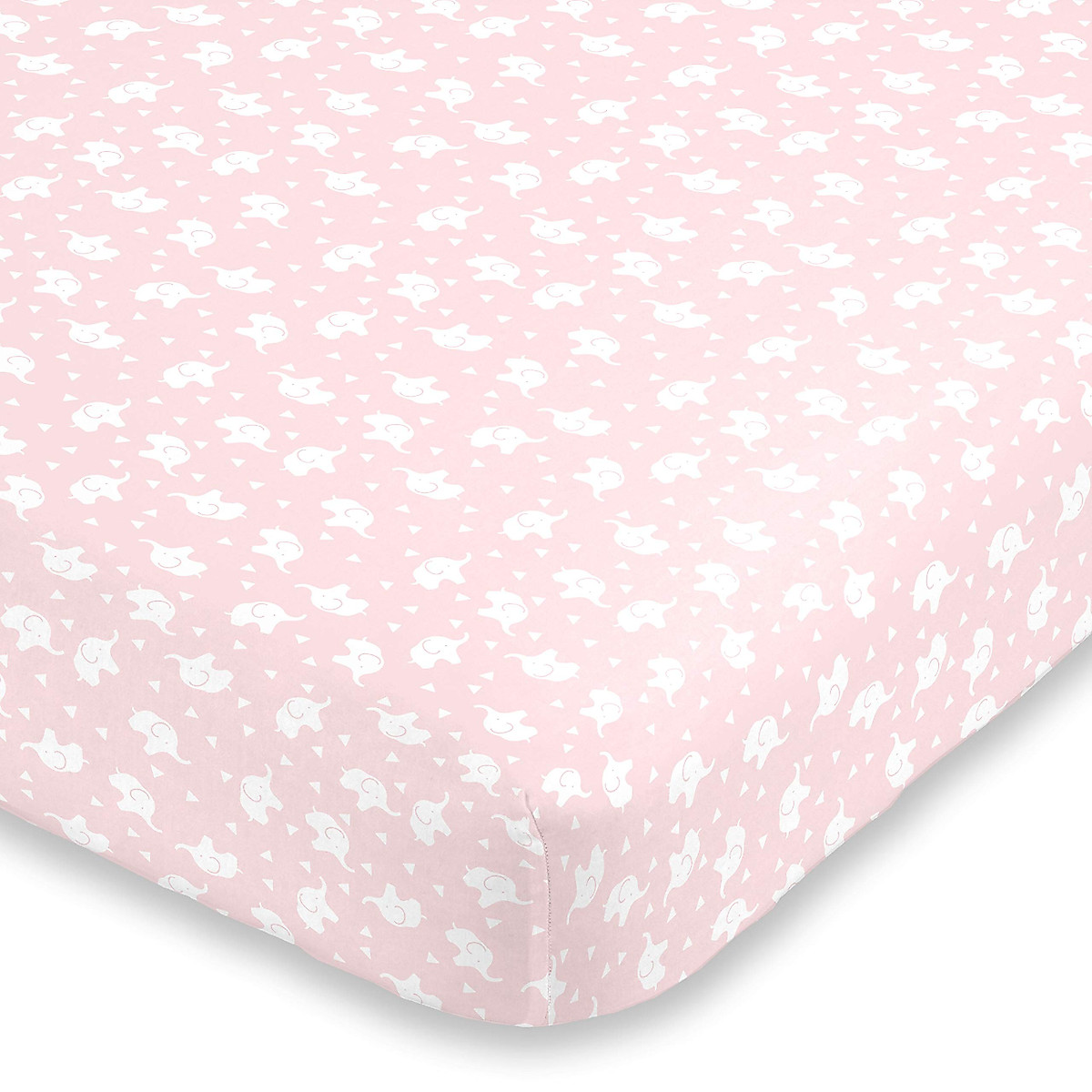NoJo Super Soft Pink & White Elephant Fitted Mini Crib Sheet, Pink, White