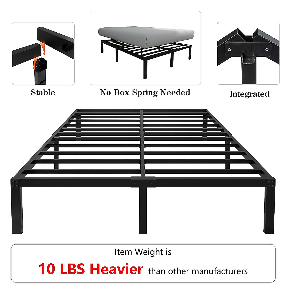 yookare 14 Inch Tall 3500lbs Heavy Duty Metal Bed Frame/with Storage/Mattress Foundation/Steel Slats Platform/Noise Free/No Box Spring Needed,Cal King