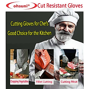 ohsuni Cutting Gloves, 2 Pairs of Cut Resistant Gloves Food Grade, Kitchen Gloves for Cutting, Oyster Shucking, Fish Fillet Processing, Carving Wood and Gardening(Large)