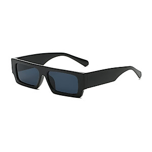 Long Keeper Retro Small Rectangle Sunglasses Women Vintage Square Men Glasses Trendy Chunky Sun Glasses UV400 (Black)