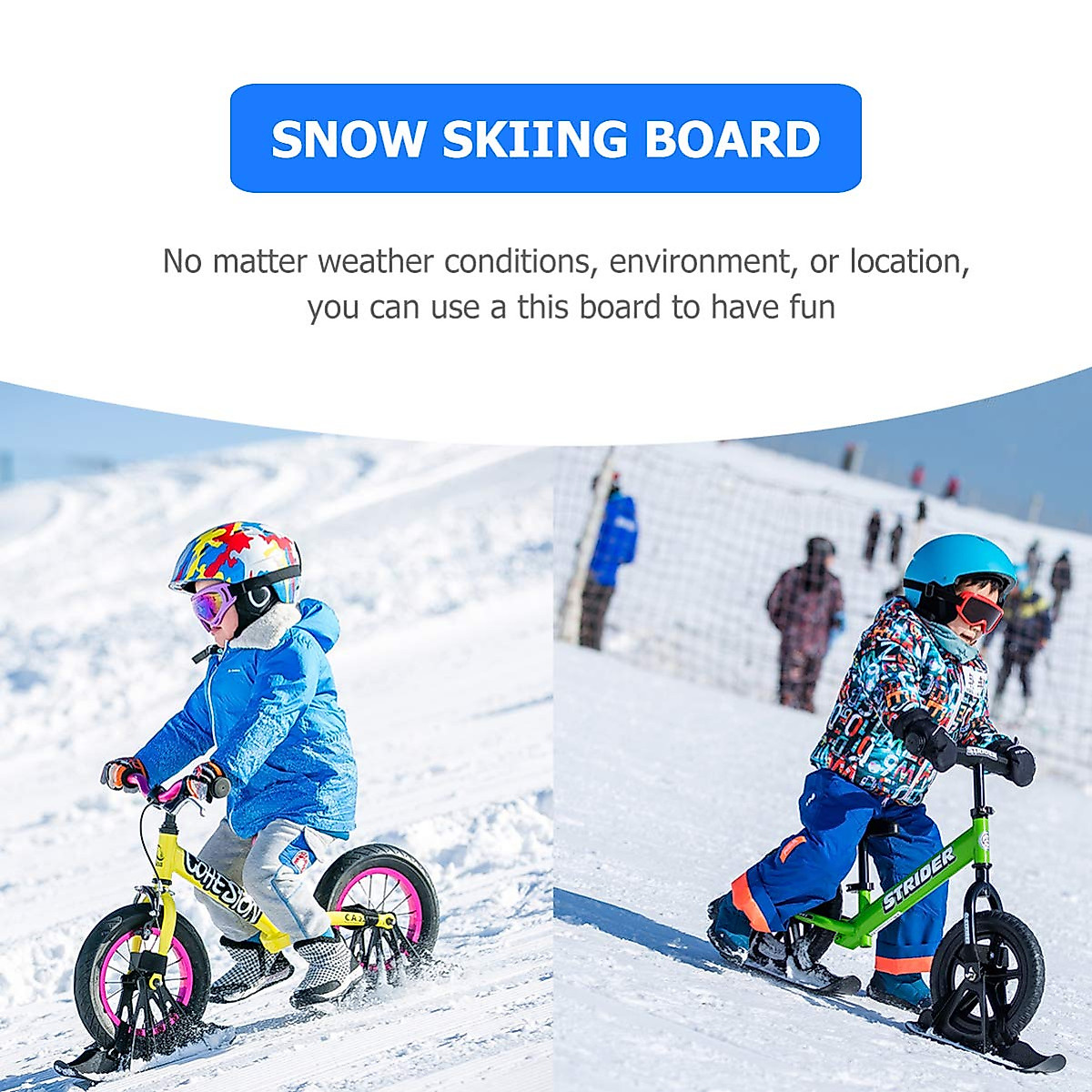 IMIKEYA Snow Sleds Snow Scooter Ski Sled Set for Balance Bikes Snow Slider Ski Set, Black