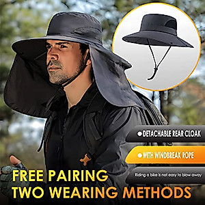 DOCVIT Fishing Hat for Men&Women,Outdoor UV Waterproof Wide Brim Bucket Hat,UPF50+ Sun Hat with Neck Flap Light Grey