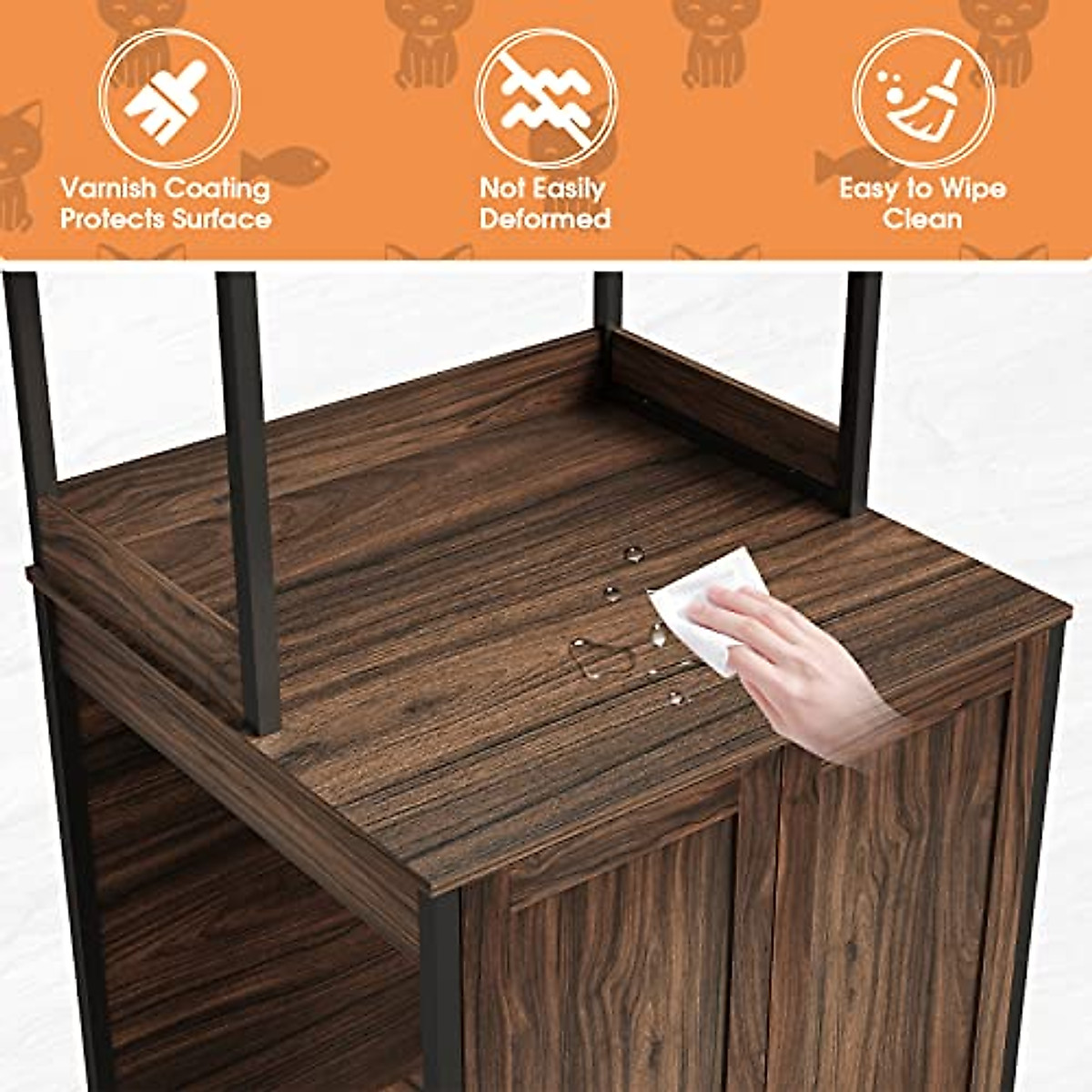 Large Cat Litter Box Enclosure Furniture for Self-Cleaning Cat Litter Box, Wood Cat Washroom Furniture with Shelves, Cat Cabinet for Smart Litter Box Size Less Than 30.7 x 28.3 x 26.0 Inch, Indoor