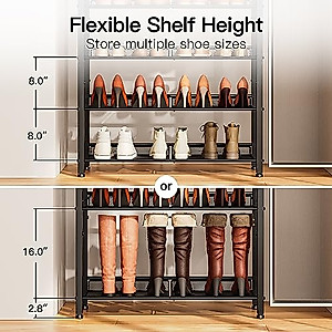 Pipishell 5-Tier Shoe Rack for Entryway and Small Spaces with Wooden Top & Metal Frames, Shoe Storage Organizer with Adjustable Storage Shelves, PISRB4