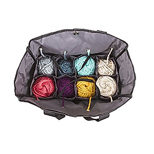 ArtBin 6821AG Yarn Tote, Portable Knitting & Crochet Storage Bag with Lift-Out Yarn Organizer, [1] Poly Canvas Tote Bag, Gray & Black