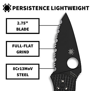 Spyderco Persistence Lightweight Knife with 2.77" Black Steel Blade and Durable Black FRN Handle - PlainEdge - C136SBBK