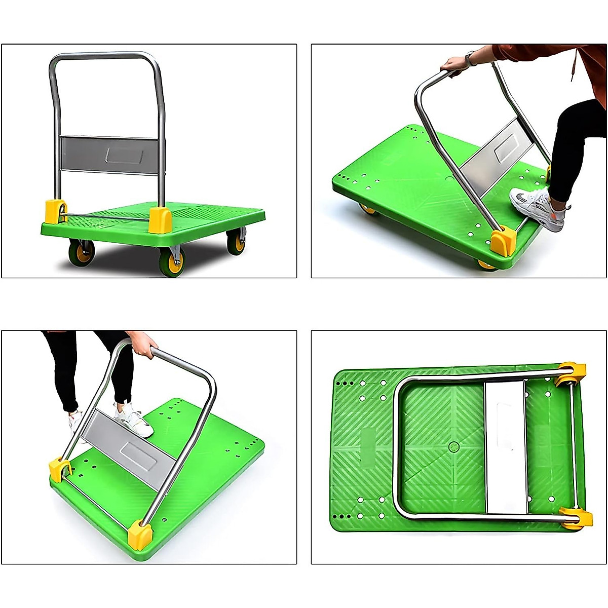 Platform Truck Platform Truck Metal Folding Push Cart Load 330lb - 660lb Moving Dolly Cart with 4 Wheel Flat Handtruck Green Flatbed Cart Reliable