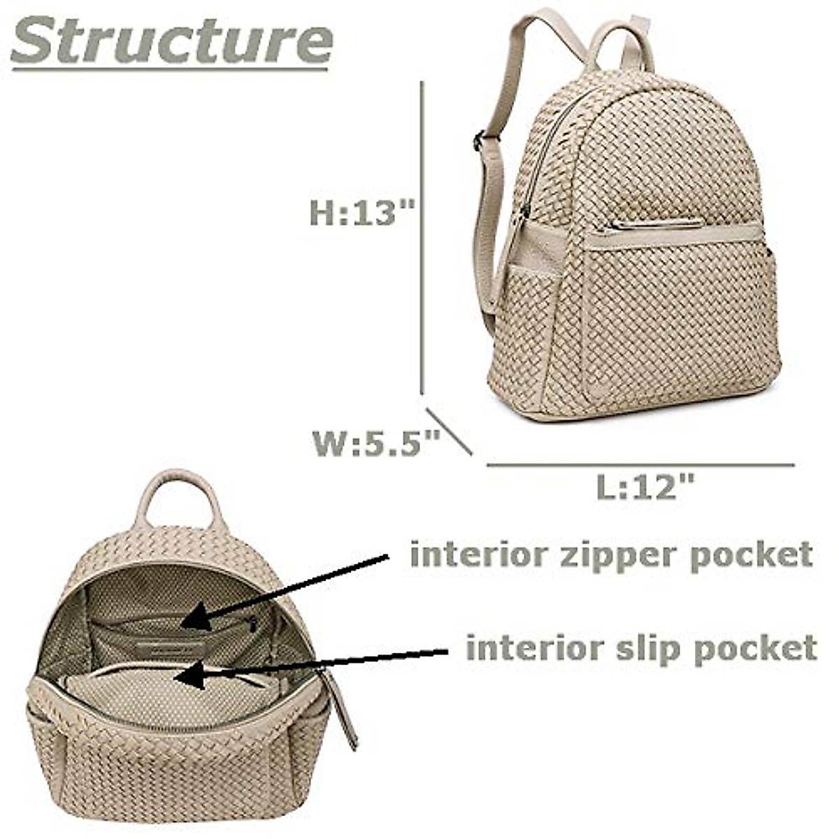 SHOMICO Women Backpack Purse Woven Trendy Stylish Casual Dayback Handbag (Large Beige Woven)