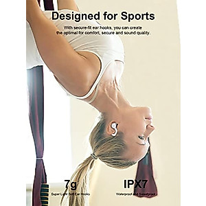 Coucur Wireless Earbuds 5.1 Bluetooth Headphones Sport with Two Detachable Earhooks in Ear Wireless Earphones Noise Cancelling Touch Control, 30H Playtime Deep Bass IP7 Waterproof Headset