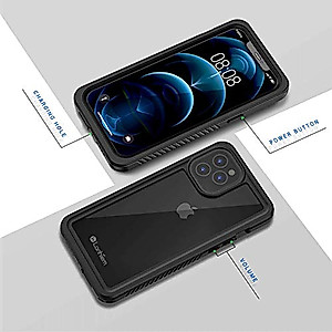 Lanhiem iPhone 12 Case, Waterproof Dustproof Shockproof Case with Built-in Screen Protector [Not for iPhone 12 Pro], Full Body Underwater Protective Cover for iPhone 12 6.1 inch -Black