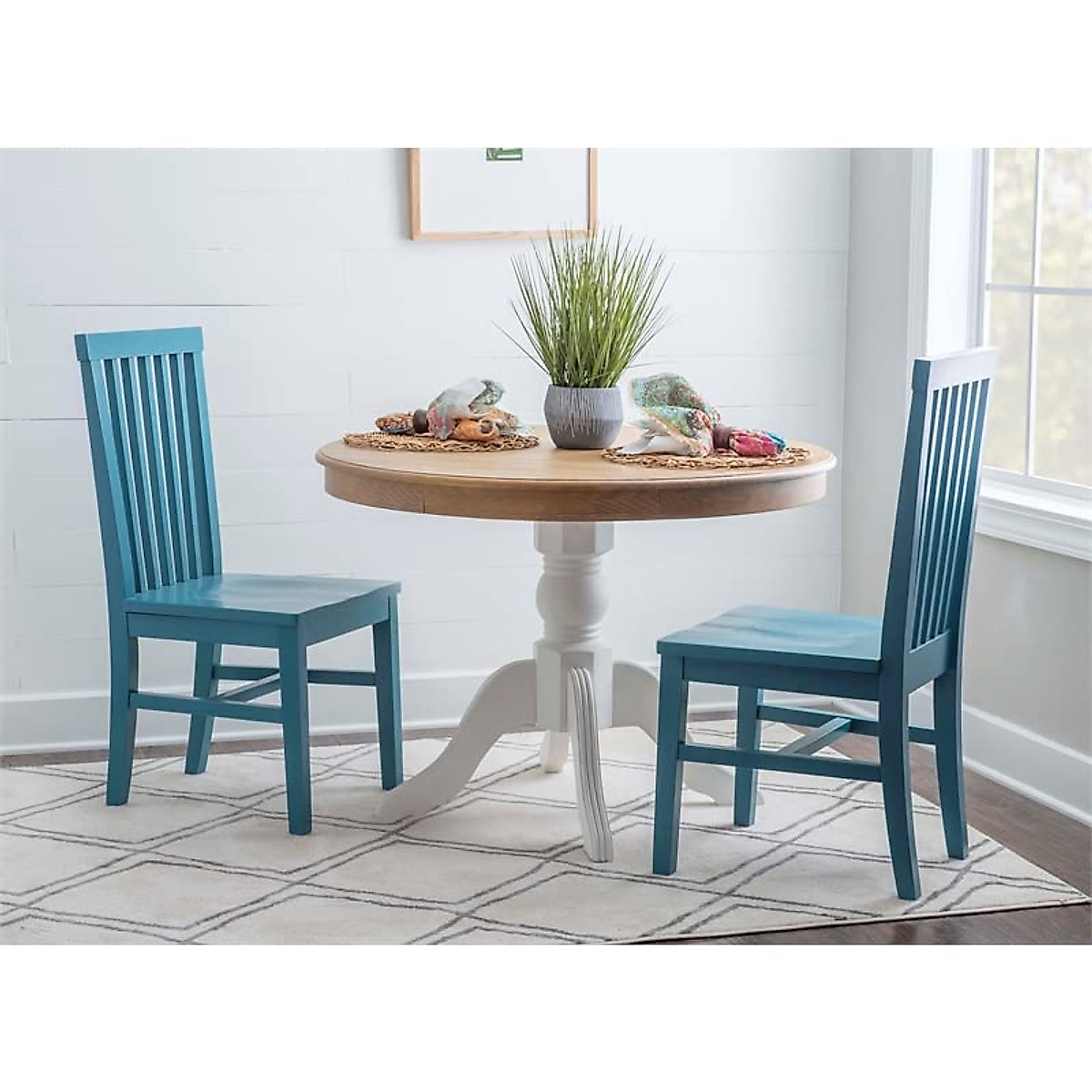 Linon Troyin Wood Pedestal Dining Table in Natural Brown and White