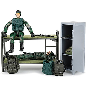 Click N' Play Military Life Living Quarters Bunk Bed - 14 Piece Army Toys Play Set with Accessories