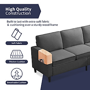 ZAFLY Convertible Sectional Sofa Couches,3 Pcs Couches Set with Storage Ottoman for Living Room,Modular L Shape and Loveseat Sets Including 3 Seat Sofa,Ottoman Loveseat,Dark Grey