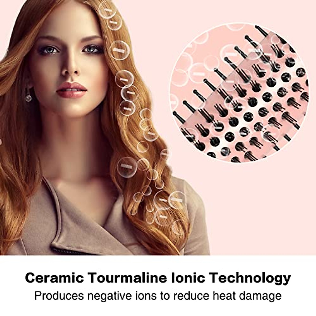PHOEBE 1.25 Inch Curling Iron Brush Ceramic 1 1/4 Inch Double PTC Heated Hair Curling Comb Tourmaline Ionic Hair Curler Curling Iron Dual Voltage for Traveling On Long, Medium Hair