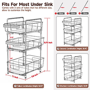 FEIMADA Under Sink Organizers and Storage 2 Packs, 3 Tier Bathroom Organizer Clear Pull out Cabinet Organizer for Bathroom Storage Kitchen Pantry Storage, Medicine Cabinet Organizer with Dividers