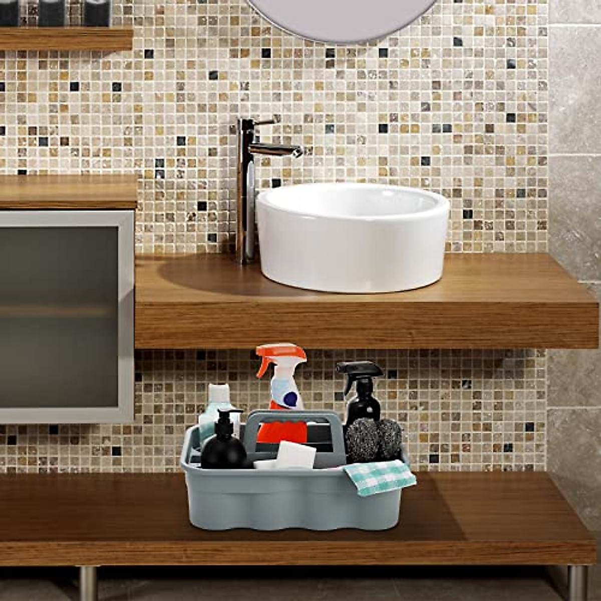 Lawei Cleaning Supplies Caddy, Plastic Cleaning Tool Caddy with Handle, Portable Shower Basket Storage Caddy Tote Organizer for Cleaning Products, Spray Bottles, Cleaning Brush Sponge Bottle Holder