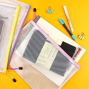 Tamaki 10 Pack Mesh Zipper Pouch Document Bag Waterproof Zip File Folders for School Office Supplies Travel Storage Bags