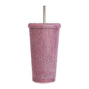 Paris Hilton Diamond Bling Water Tumbler With Lid And Straw, Vacuum Insulated Stainless Steel, Bedazzled With Over 3700 Rhinestones, 16.9-Ounce, Pink