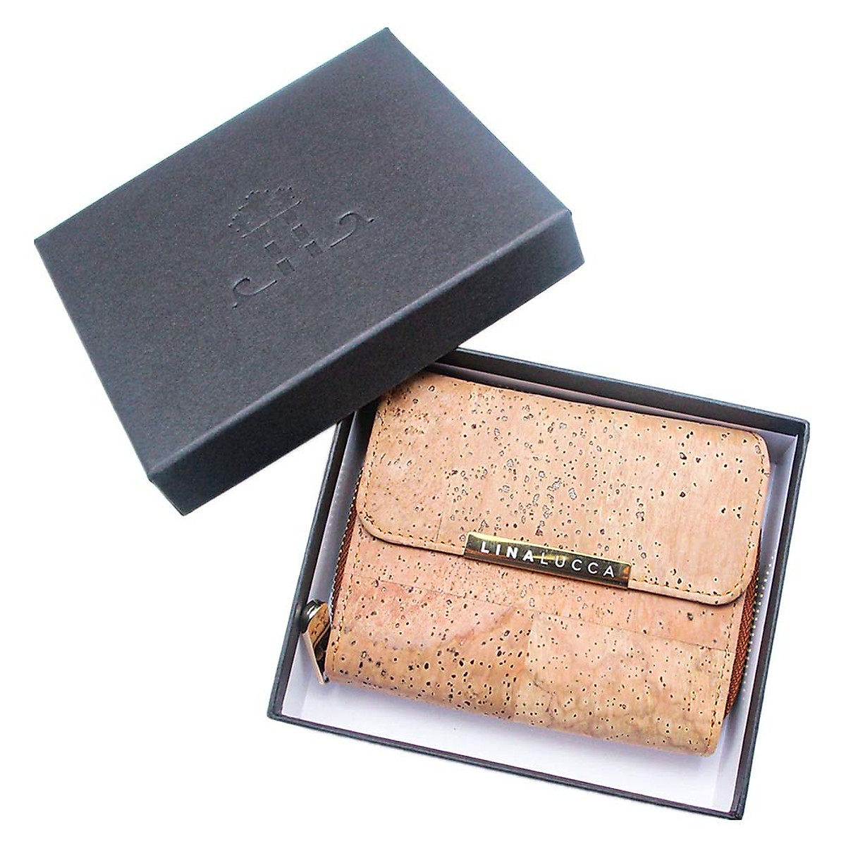 LINALUCCA Cork Wallet – Bifold Women’s Mini Purse – Zippered Coin Purse and 6 Card Holders - Luxurious Design – Eco-Friendly Vegan Leather – Lightweight and Durable – Super Chic Design