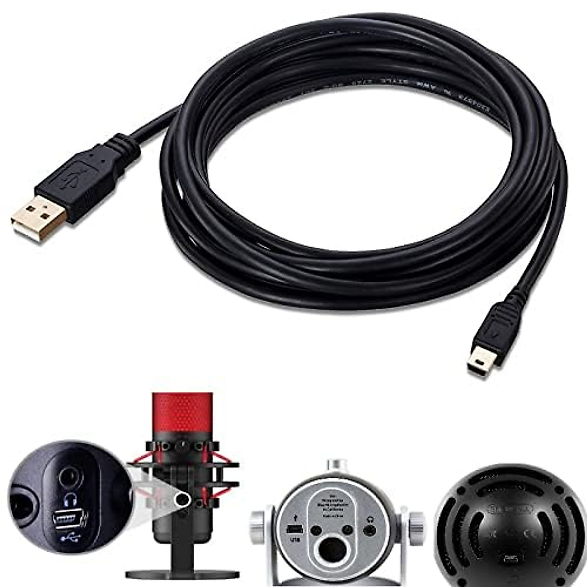 ienza 10-Ft Long PC Mac Computer USB Cable Cord Wire for HyperX Quadcast, Blue Yeti USB Mic Blackout & Snowball iCE (Please See Pictures & Read Description to Check Compatibility Before Buying)