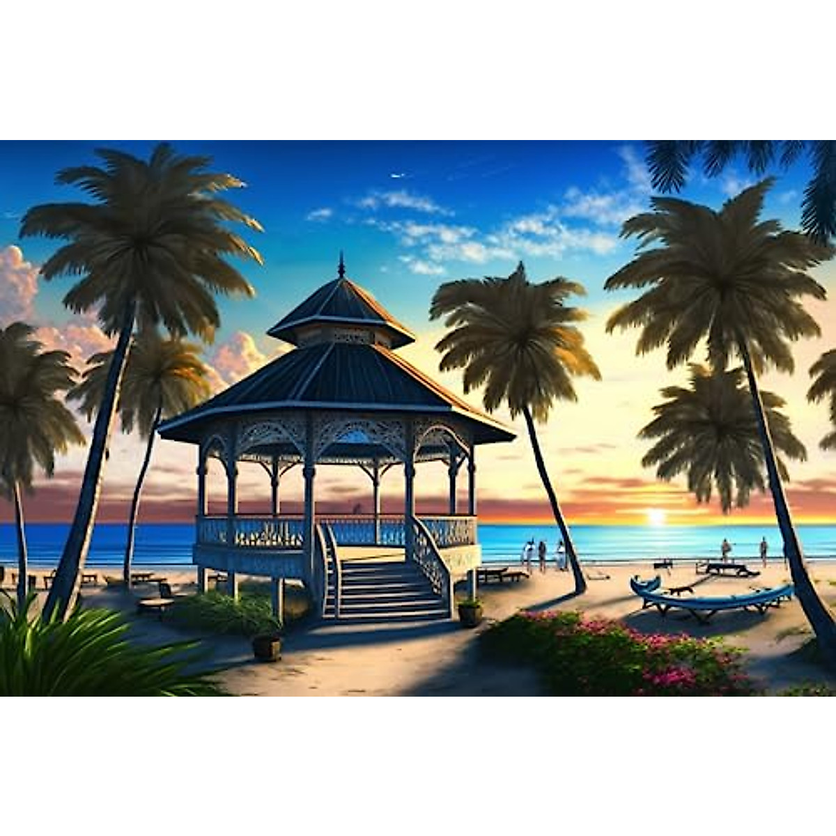 Diamond Painting Kits Sea Gazebo Palm Tree, 5D Round Diamond Crystal Gemstone Cross Stitch Diamond Painting, 12X12Inch Beginners Home Interactive Room Decor Club Decor or Gift