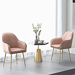 Giantex Modern Dining Chairs Set of 2 - Upholstered Arm Dining Chair with Steel Legs, Thick Sponge Seat, Non-Slipping Pads, Modern Leisure Chair for Dining Room, Living Room, Bedroom, Pink