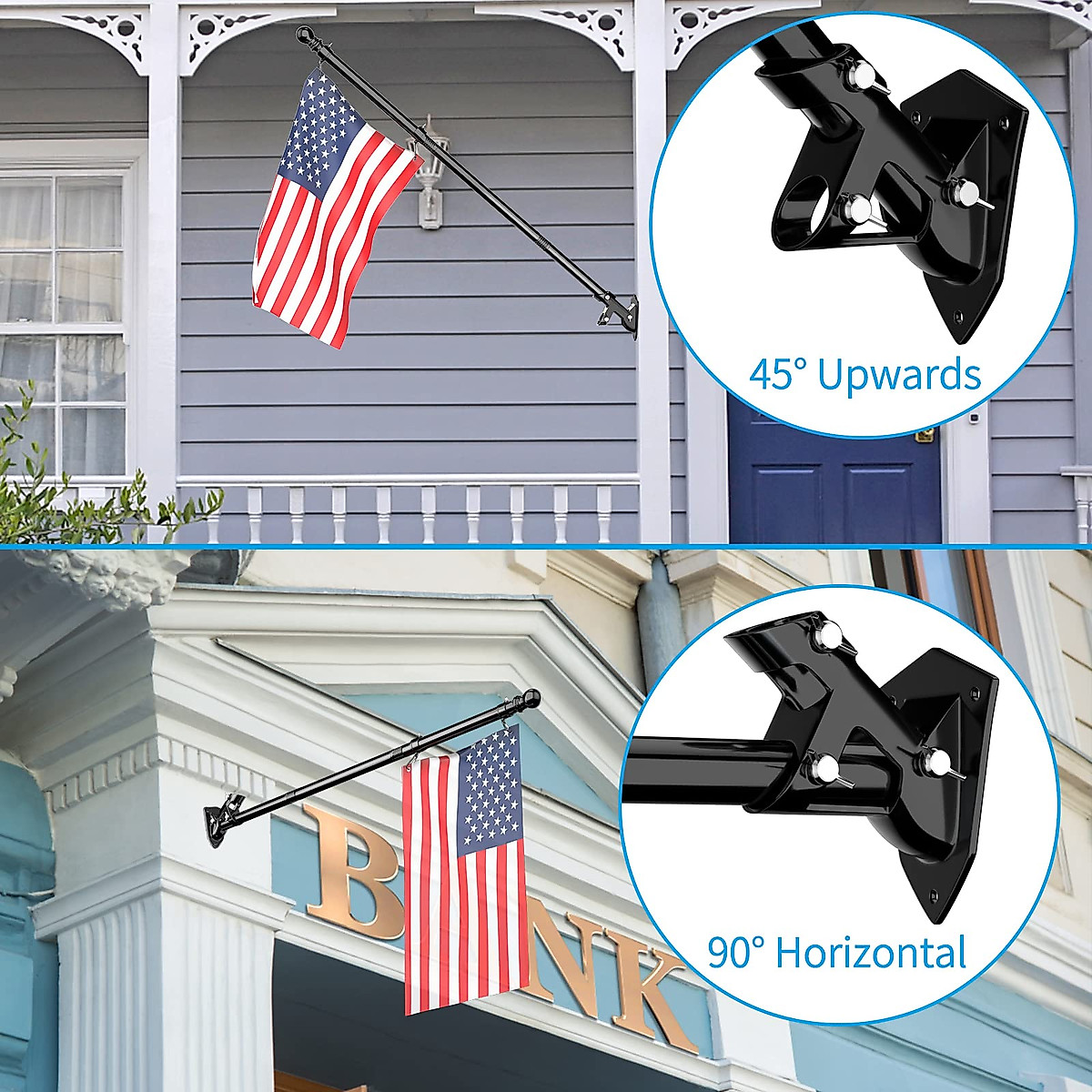 ZMTECH Flag Pole - Upgraded Bracket, 6 FT Stainless Steel Flag Poles for Outside House, Residential or Commerical, Tangle Free Flag Pole Kit for American Flag (Without Flag, Black)