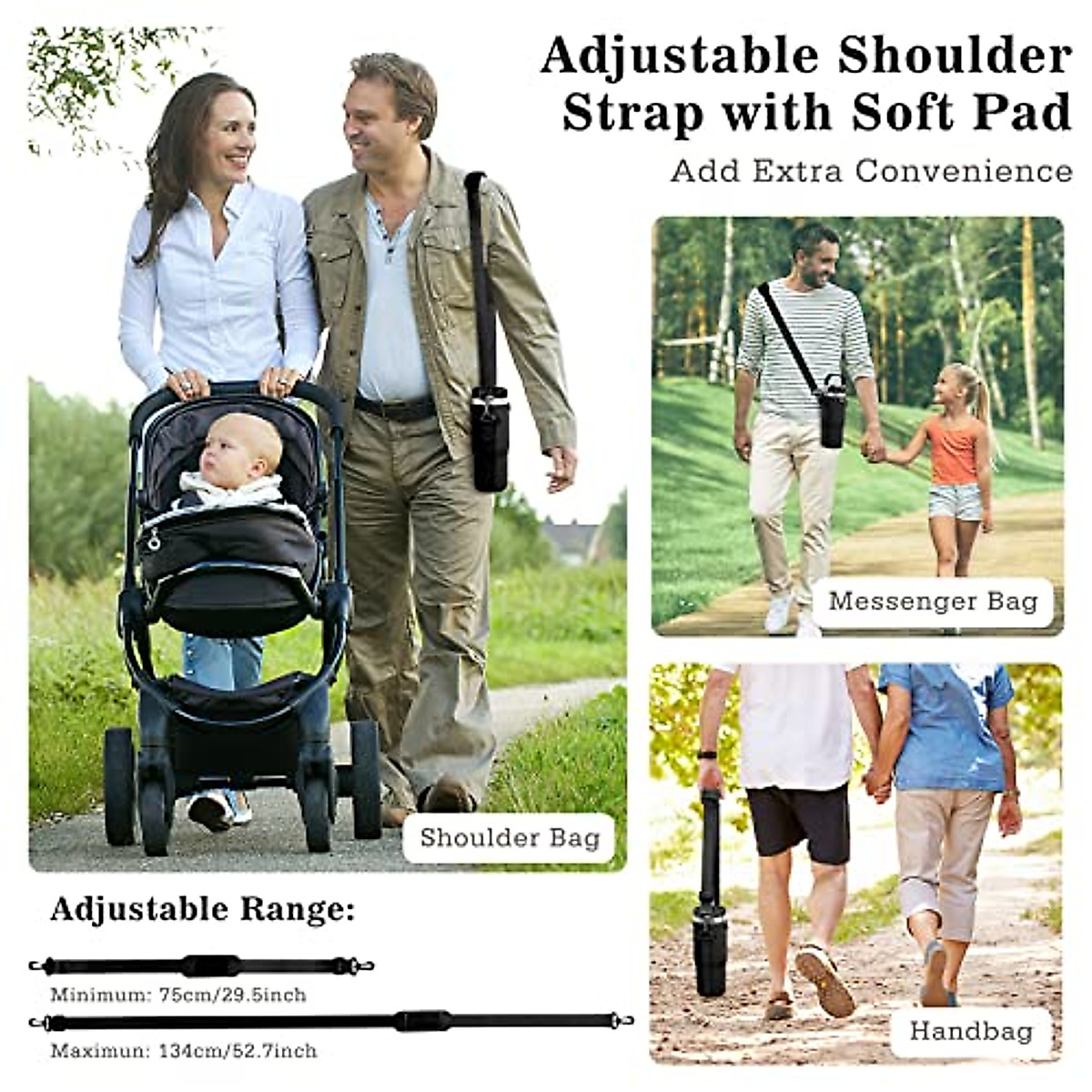 Nuovoware Water Bottle Carrier Bag Fits Stanley Flip Straw Tumbler, 30OZ Bottle Pouch Holder with Adjustable Shoulder Strap, Neoprene Water Bottle Holder for Hiking Travelling Camping, Black