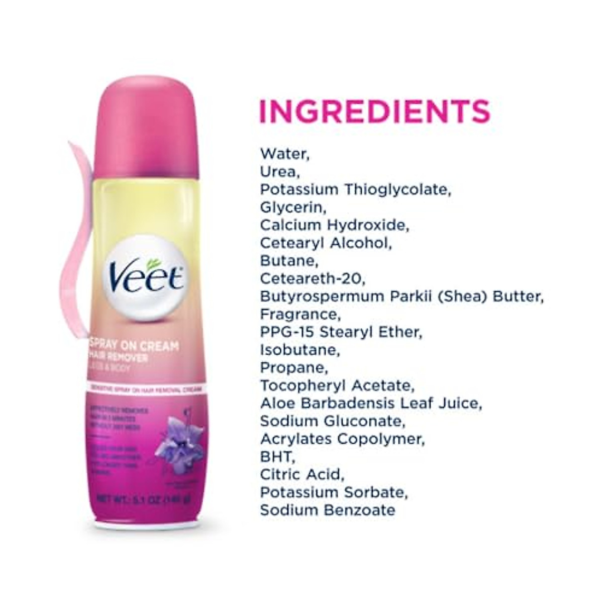 Veet Spray On Hair Removal Cream, 5.1 oz., for Legs & Body (Pack of 6)