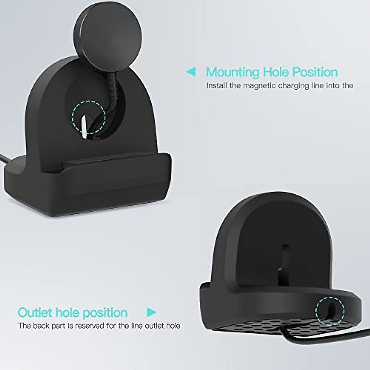 2 Pack Compact Stand Compatible with Samsung Galaxy Watch 5 (40, 44mm)/Galaxy Watch 5 Pro Charger Stand (45mm) 2022-Nightstand Mode-Support Charger Bracket Integrated Cable Management Slot