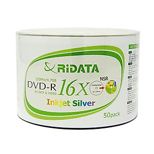 100 Pack Ridata DVD-R 16X 4.7GB 120 Min Silver Inkjet Hub Printable Blank Data Video Media Recordable Disc