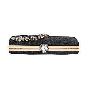 Mulian LilY Black Evening Bags For Women Glitter Crystal Pleated Bling Clutch Purse With Detachable Chain Strap M262