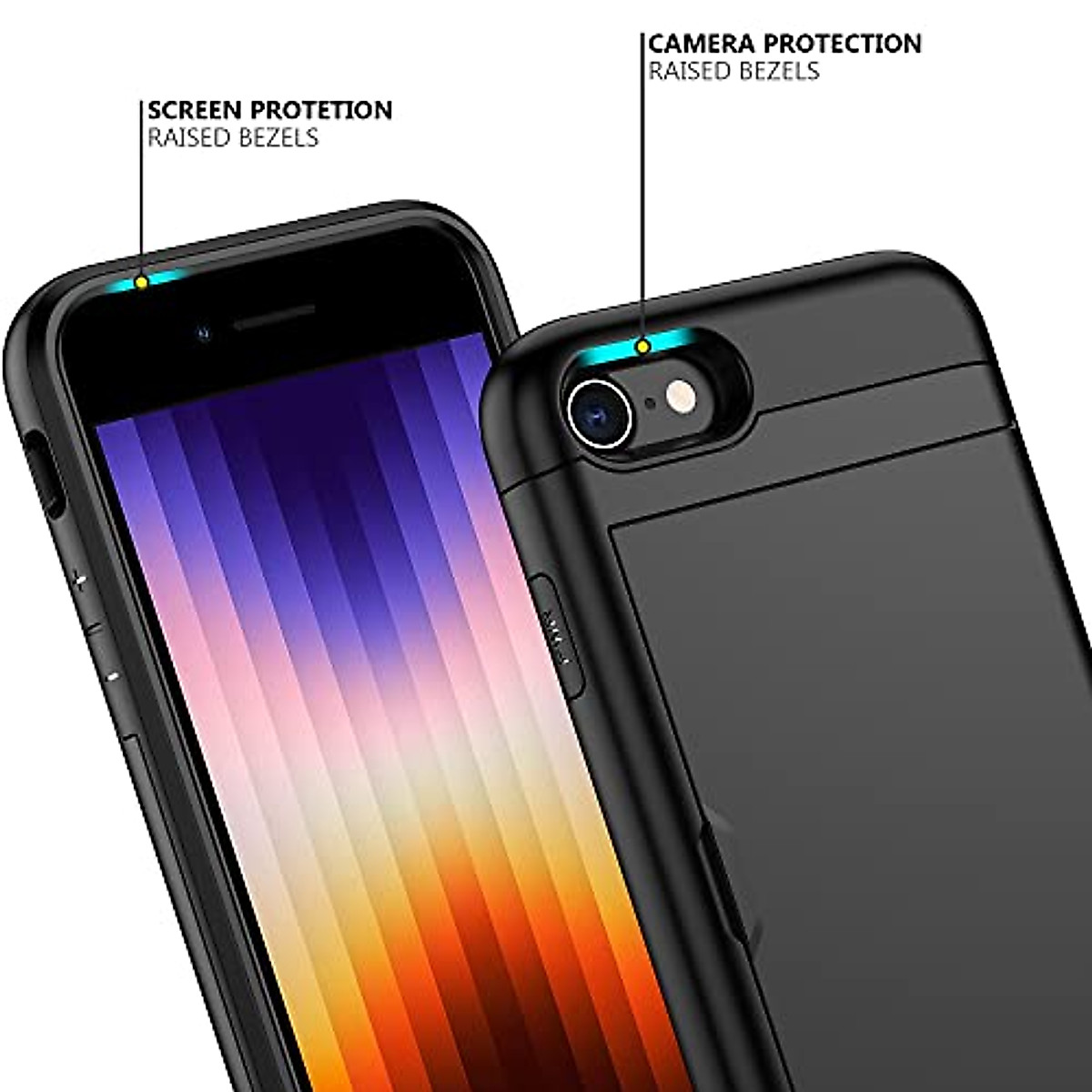 Nvollnoe for iPhone SE Case 2022/iPhone SE 2020/7/8 Case with Card Holder Heavy Duty Protective Dual Layer Shockproof Hidden Card Slot Slim Wallet Case for iPhone SE 3rd/2nd/7/8-4.7''(Black)