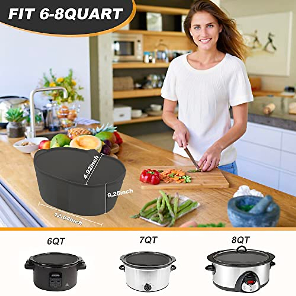 VYAJI 2PCS Silicone Slow Cooker Liners - Perfect compatible with Crockpot, Hamilton Beach, Elite Gourmet, Bella and any other 6,7,8QT slow cooker - Food-Grade Material, Easy Cleanup, Reusable, Eco-Friendly