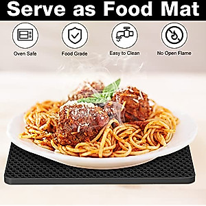 Bokon 12 Pcs Silicone Trivet for Hot Dishes 7'' Square Silicone Trivet Mats Heat Resistant Pot Holders Black Anti Slip Silicone Pot Mat Table Placemats for Pots and Pans Hot Pad for Kitchen Counter