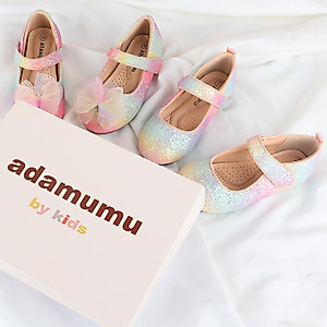 ADAMUMU Flower Girls Dress Shoes Toddler Glitter Rainbow Ballerina Flats Sparkly Mary Jane Slip on Shoes in Wedding Party Holiday Wearing