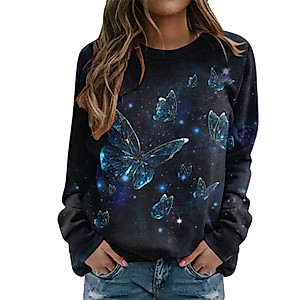 cooki Womens Sweatshirt Womens Fall Fashion 2023 Long Sleeve Shirts for Women Dressy Crewneck Pullover Sweatshirts Vintage Flower Loose Tunic Blouses Tops Fall Clothes Black