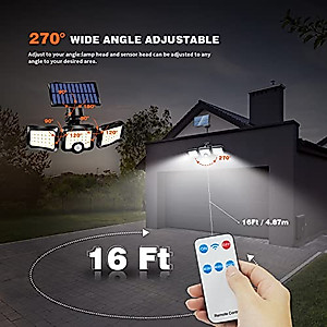 2 Pack Detachable Solar Security Lights, 3 Head Motion Sensor Lights With Remote Control 108 LED Rotatable Flood Lights IP65 Waterproof Outdoor Spotlights for Porch Garden Patio Yard Garage Pathway