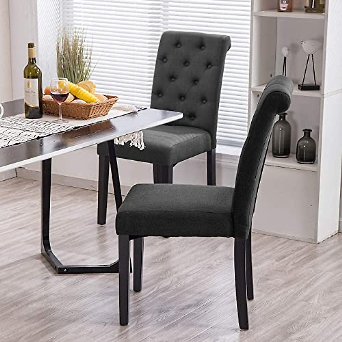BELIFEGLORY Padding Dining Chair, Set of 2 Wooden Leg High Back Dining Chair Upholstered Fabric Dining Room Chairs Kitchen Chairs