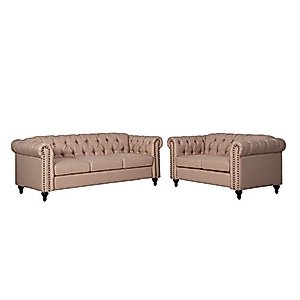 Kingway 3pcs Living Room Fabric Couch Sofas, 5 SEAT, Beige