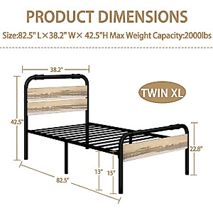 Sementa Twin XL-Bed-Frame with Wood-Headboard - Heavy Duty Platform Bed with Solid Slats Support, No Box Spring Needed,Easy Assembly,Grey Oak